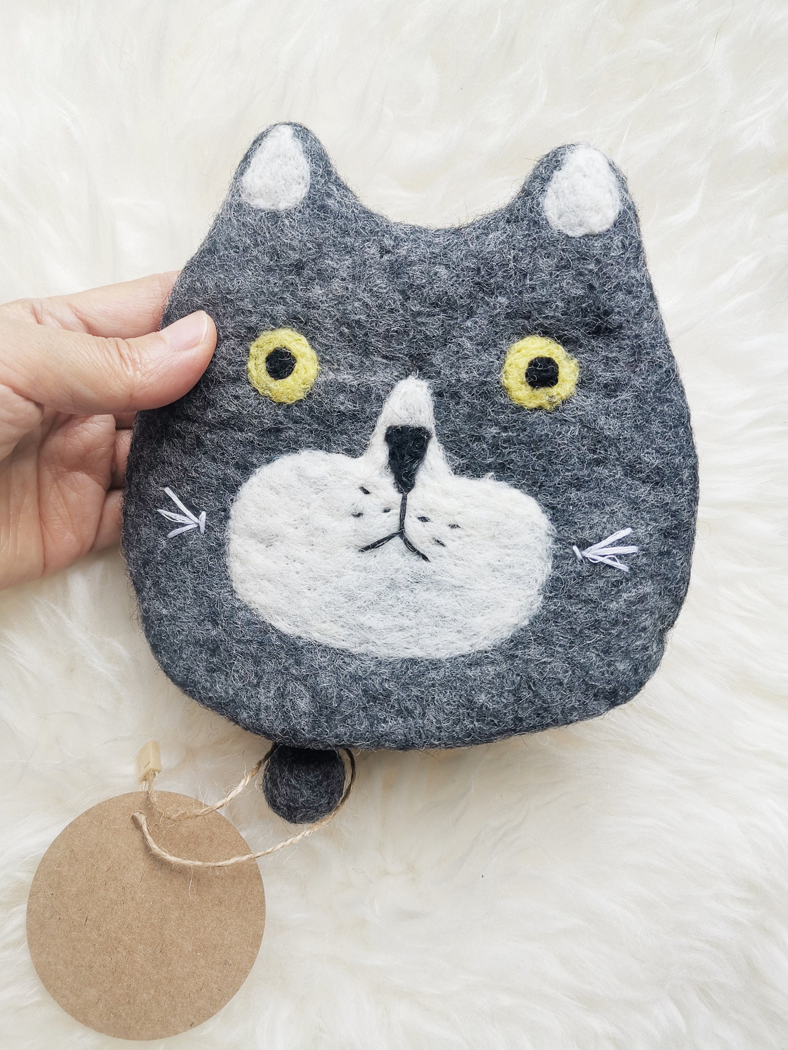Pure Wool Cat Purse, Handmade Cute Cat Head Purse, Cat Coin Purses ...