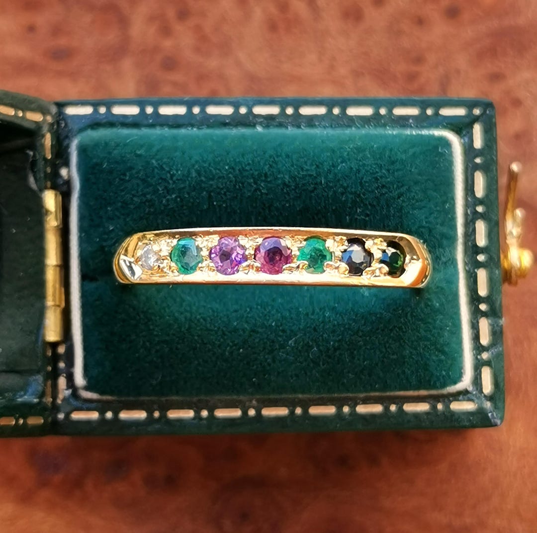 Vintage 9ct Gold Diamond & Multi Stone Ring, Multi-coloured Gem Set ...