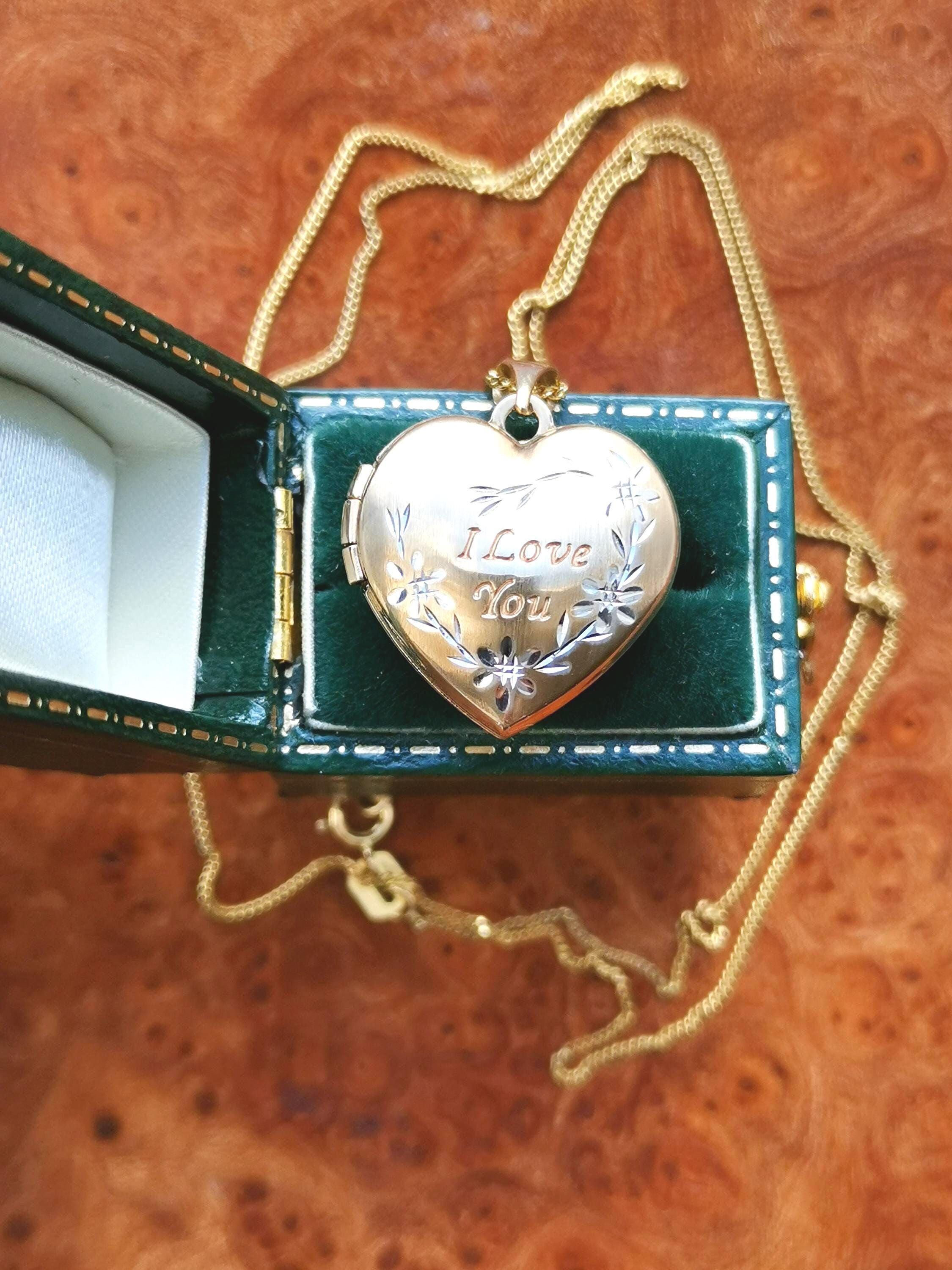 Vintage 9ct Gold Heart Locket Charm With Chain, 9ct Bi-colour Gold ...
