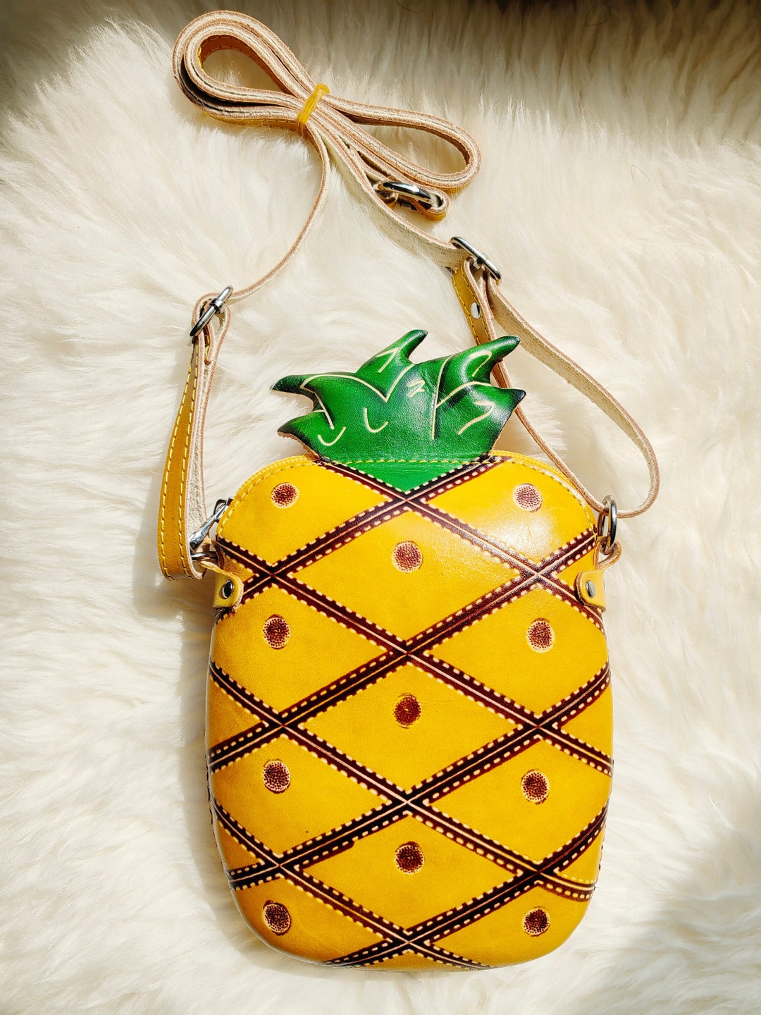 Genuine Leather Pineapple Cross Body Bag, Handmade Pineapple Bag ...
