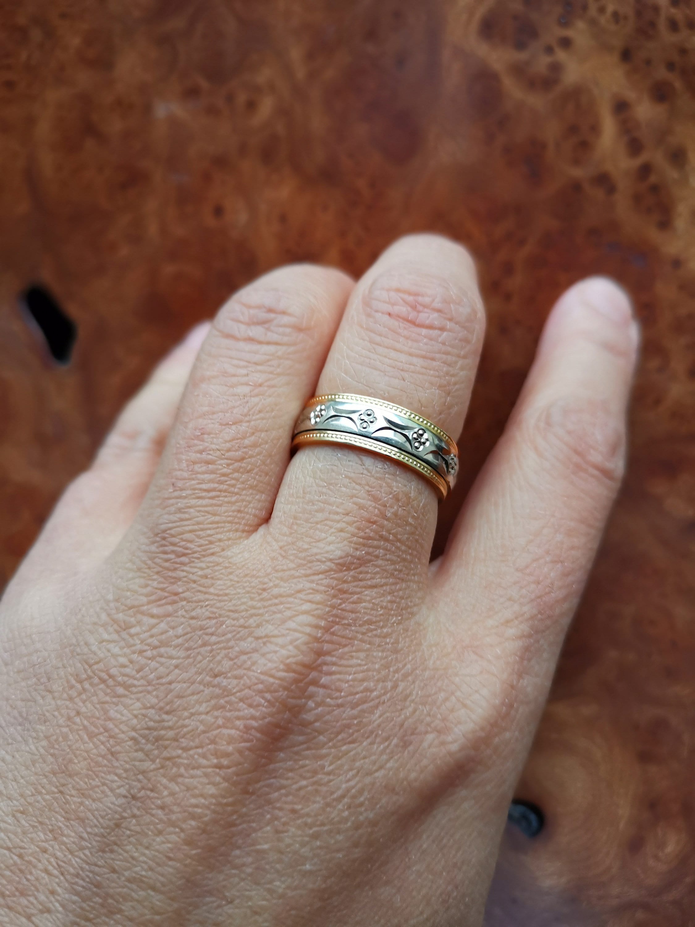 Vintage 9ct Solid Gold Two Tone Spinner Band, B.bros Band Ring, Berker ...