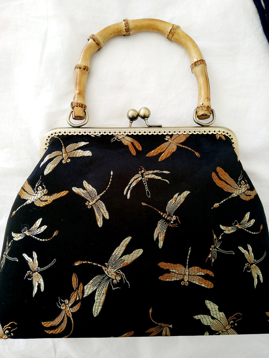 Vintage Style Dragonfly Embroidery Bag, Dragonfly Present, Silk Handbag ...