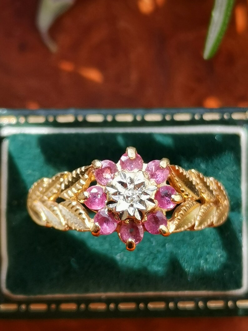 Vintage 9ct Solid Gold Ruby and Diamond Cocktail Ring, 9k Gold Ruby ...
