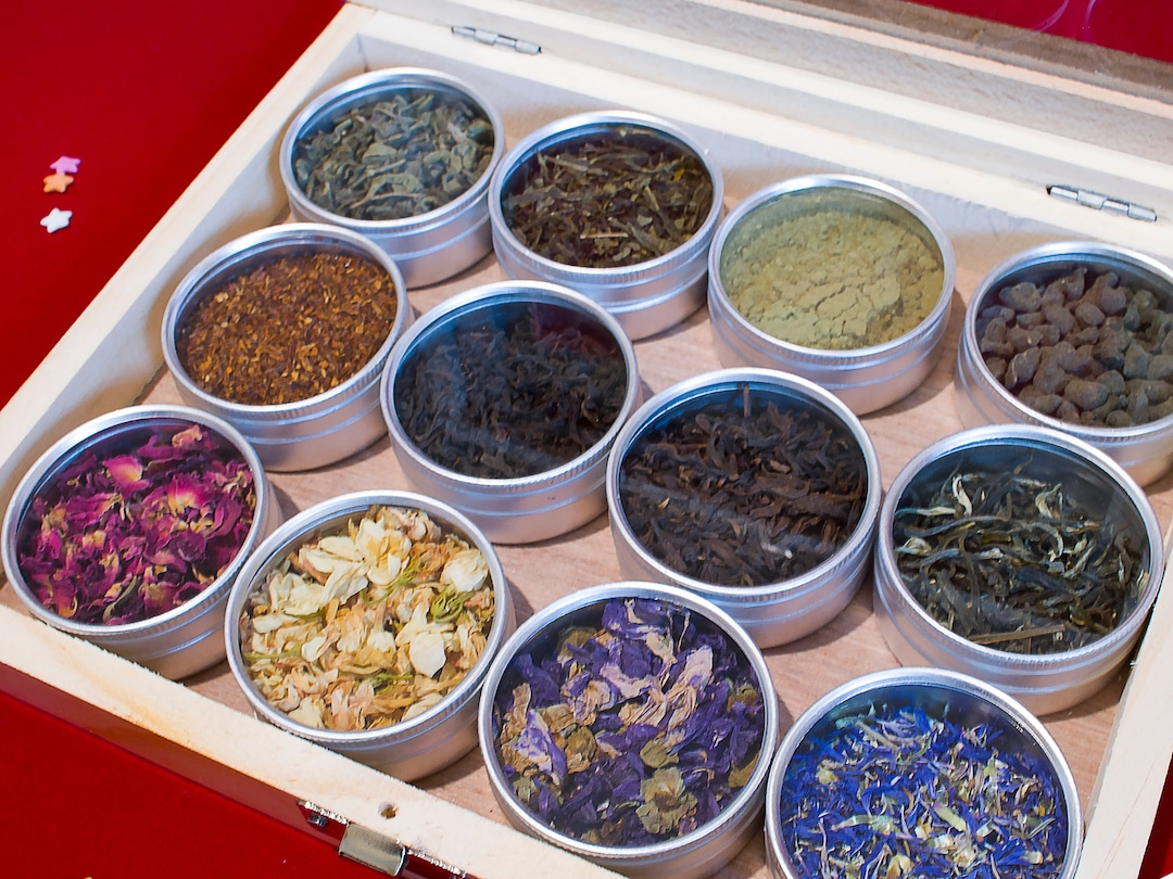 Wood Box Loose Leaf Tea Gift. Herbal Tea Brewing Kit Dad Mum Jasmine ...