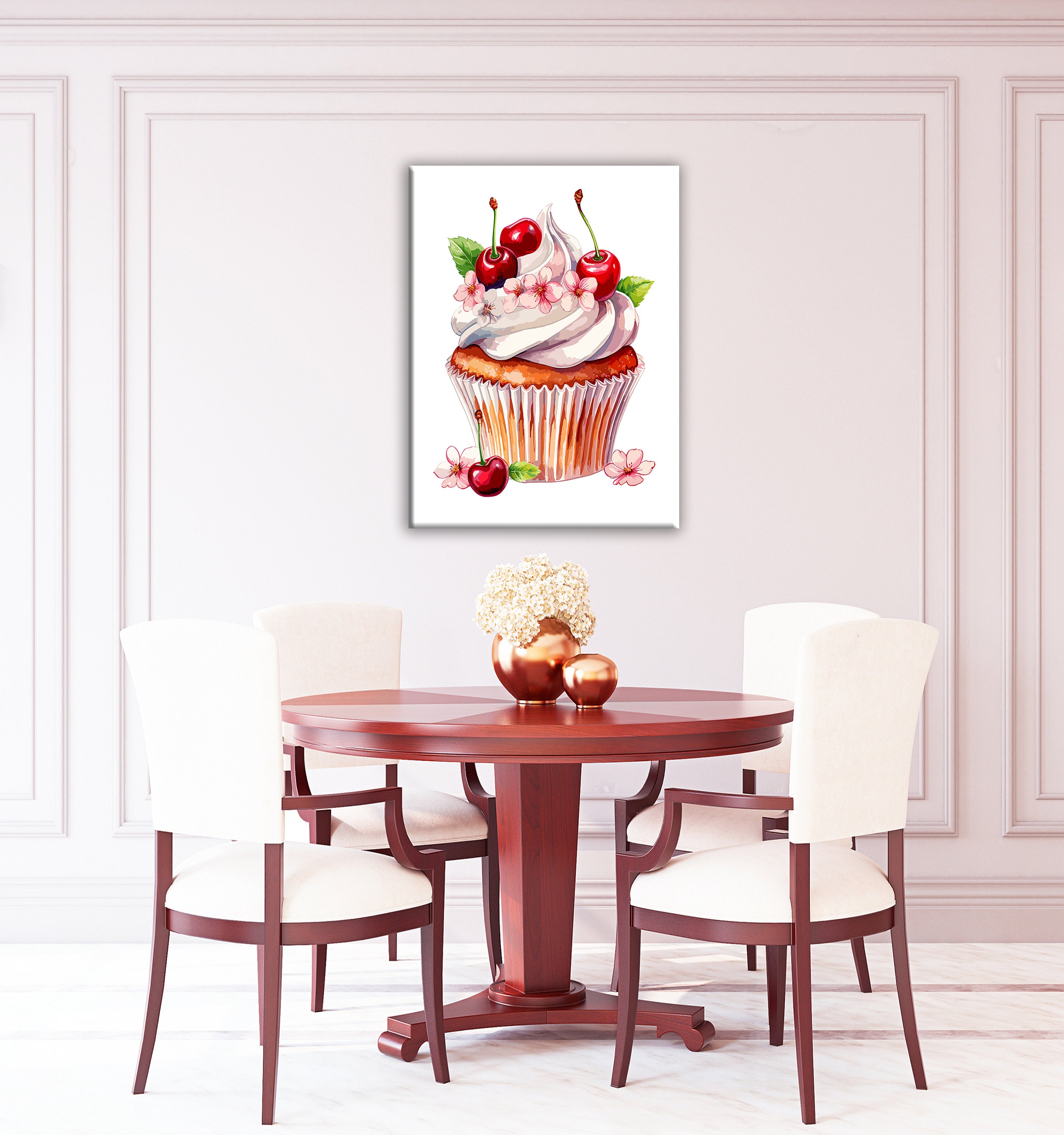 Cherry Cupcake Poster Cupcake Wall Art Cupcake Print Cherry Dessert ...