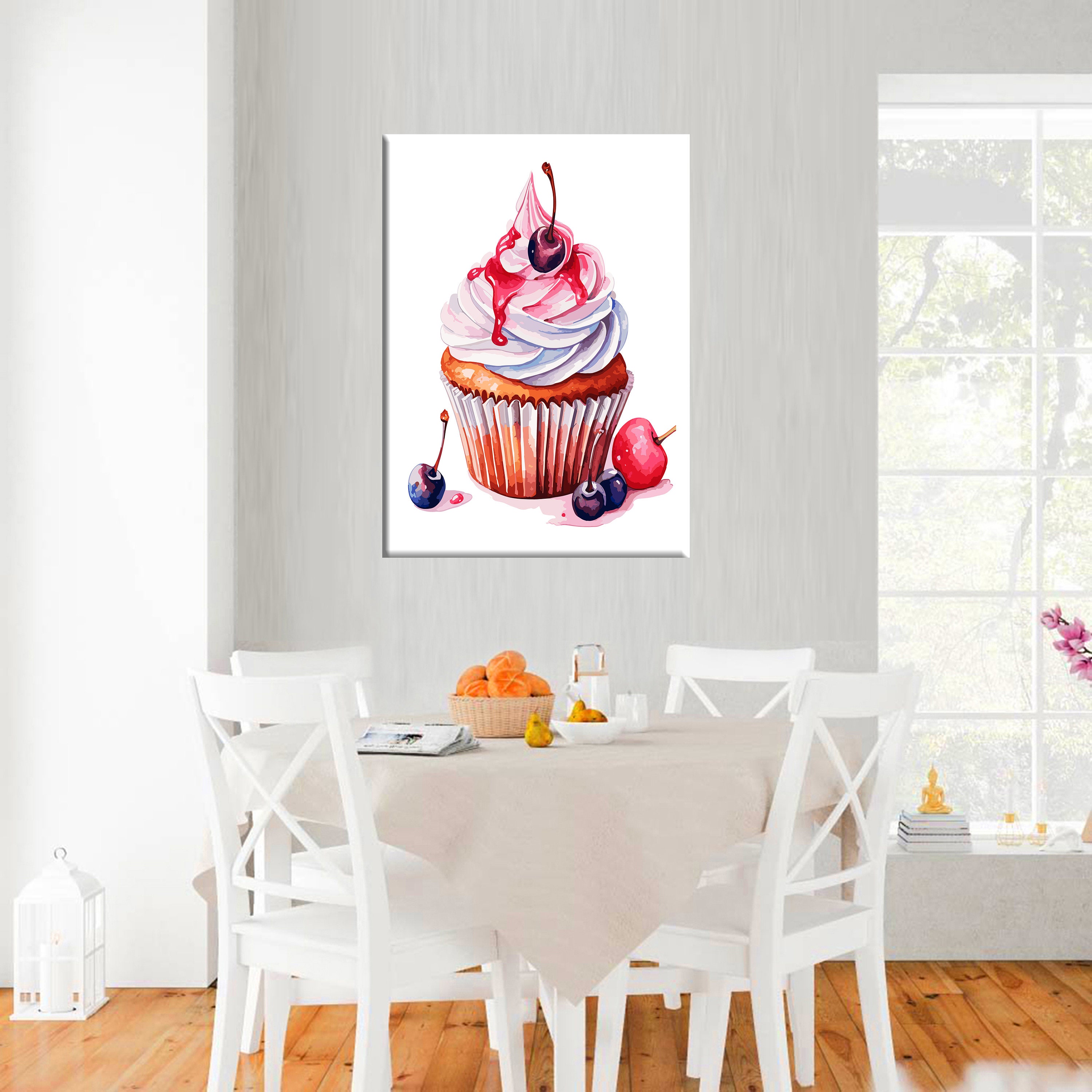 Cherry Cupcake Printable Cupcake Digital Prints Cupcake Wall Art ...