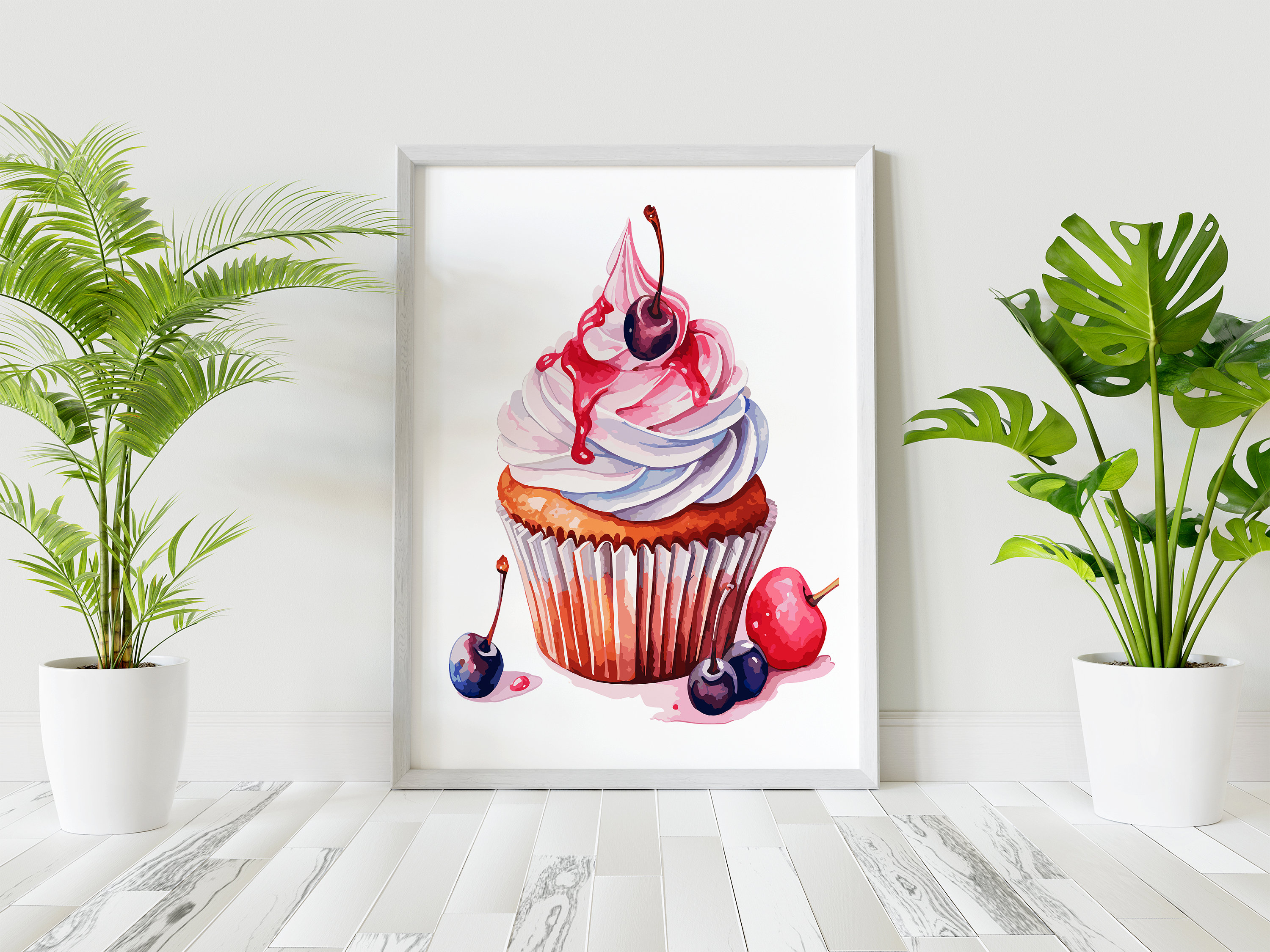 Cherry Cupcake Printable Cupcake Digital Prints Cupcake Wall Art ...