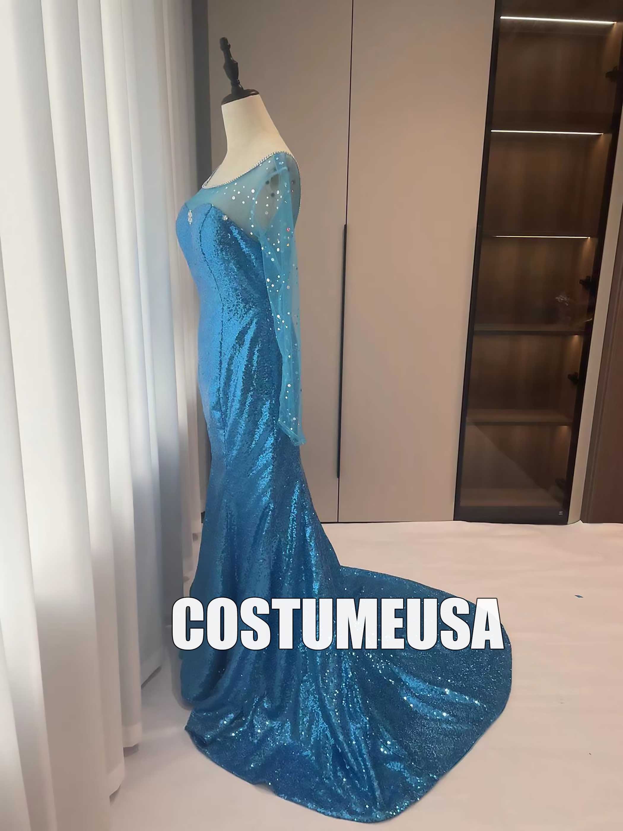Princess Elsa Dress Frozen Elsa Snow Queen Blue Dress Cosplay Costume ...