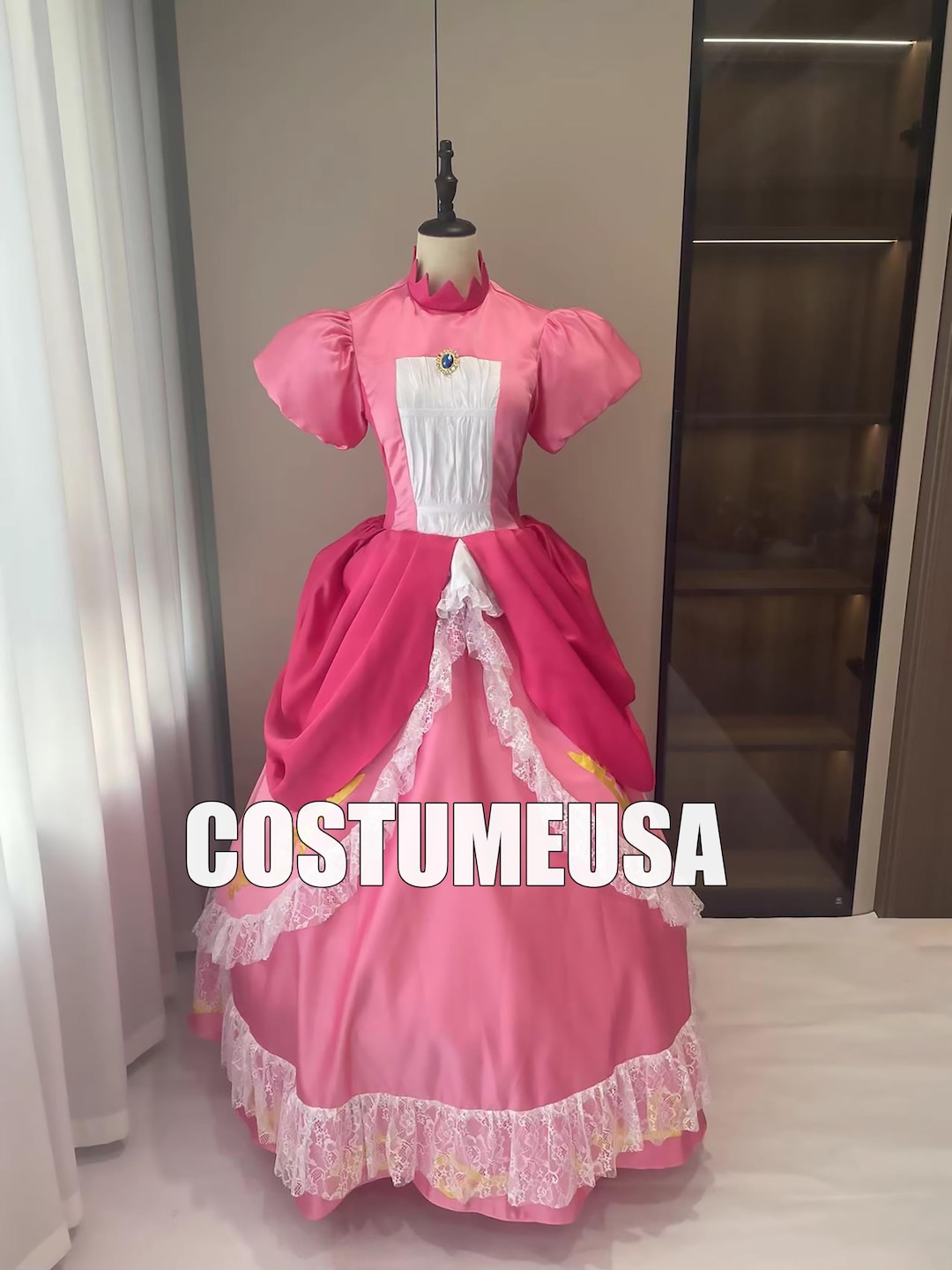 Princess Mario Peach Red Dress Mario Dress Satin Woman Girls Flowers ...