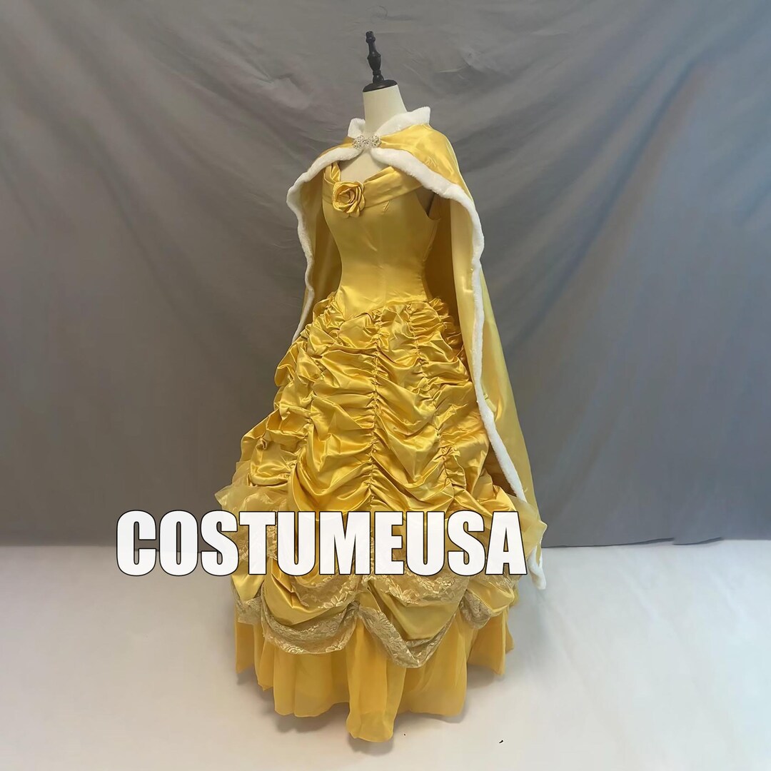 Princess Belle Dress Beast Belle Dress Cape Yellow Women Girls Cosplay ...