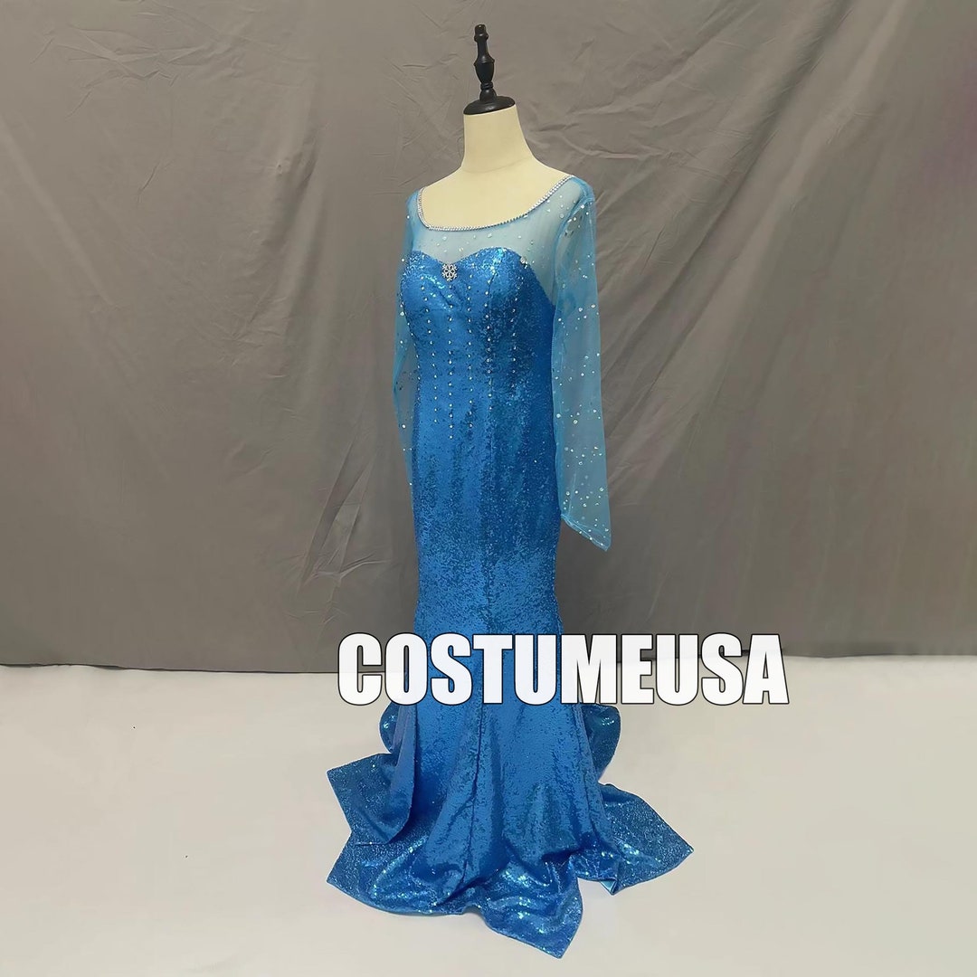 Princess Elsa Dress Frozen Elsa Snow Queen Blue Dress Women Girls ...