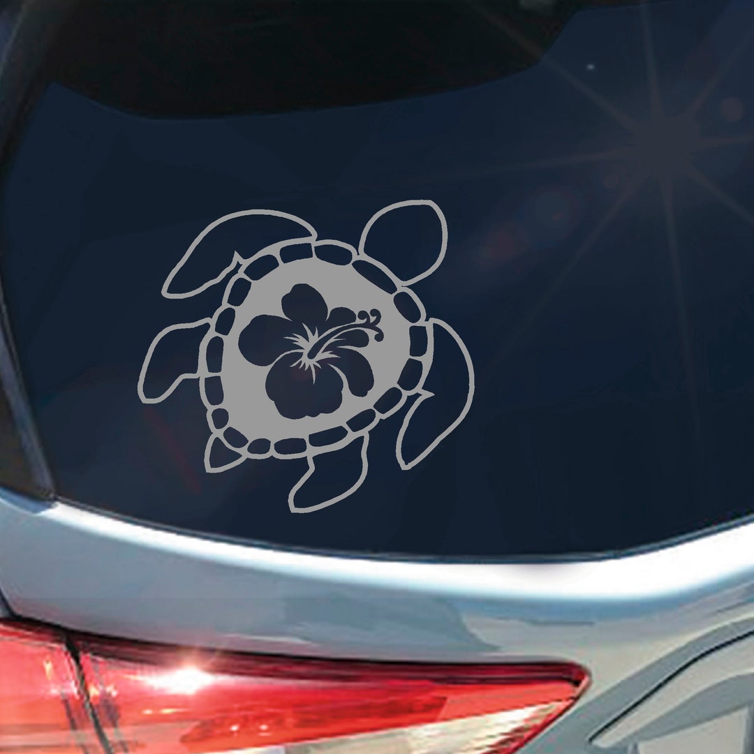 Turtle Hibiscus Outline Vinyl Sticker Decal Shell Hawaiian Honu ...
