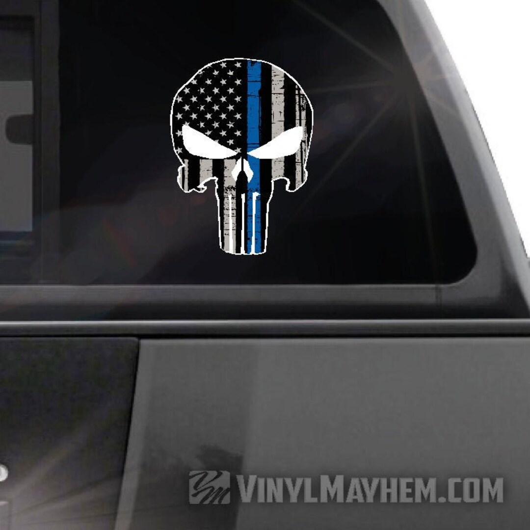 Distressed Thin Blue Line Punisher Skull Sticker Decal Police Law ...