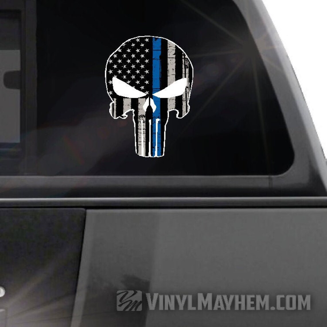 Distressed Thin Blue Line Punisher Skull Sticker Decal Police Law ...