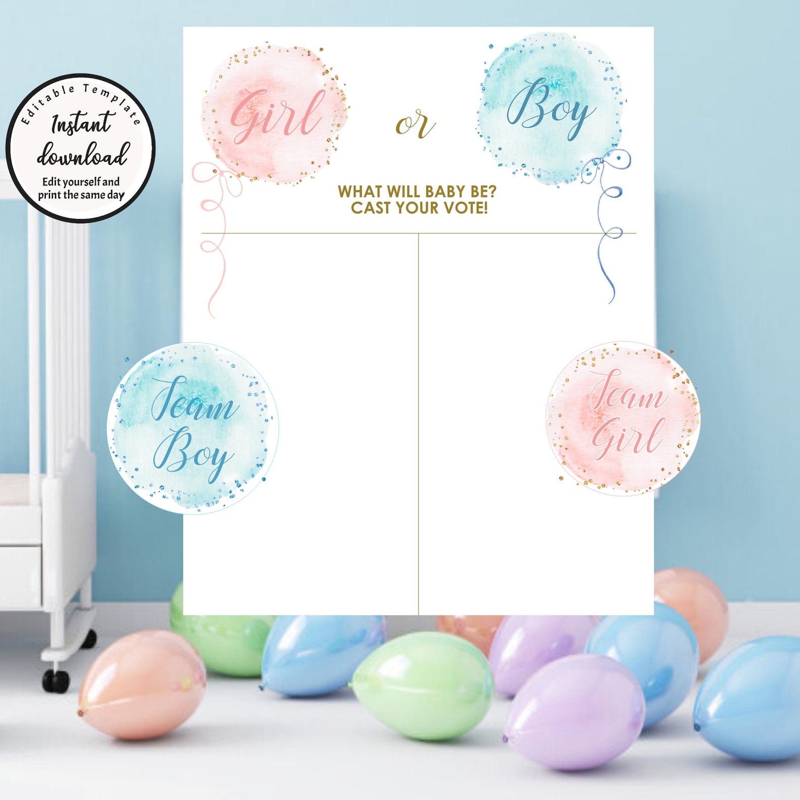 Boy or Girl chart Guess the Gender sign pink and blue boy | Etsy