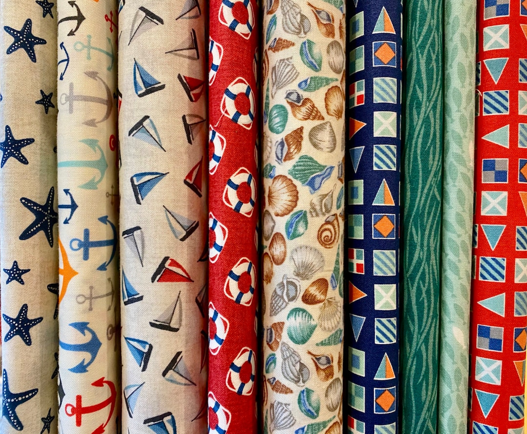 Marina Nautical Fabric From Makower - Etsy UK