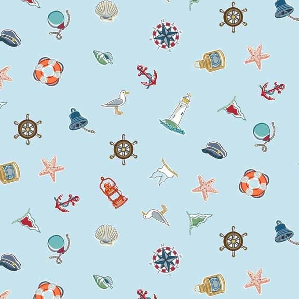 Marina Nautical Fabric From Makower - Etsy UK