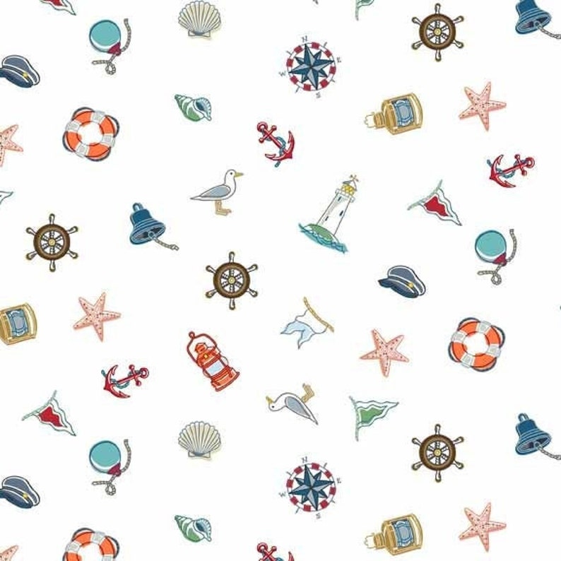 Marina Nautical Fabric From Makower | Etsy UK