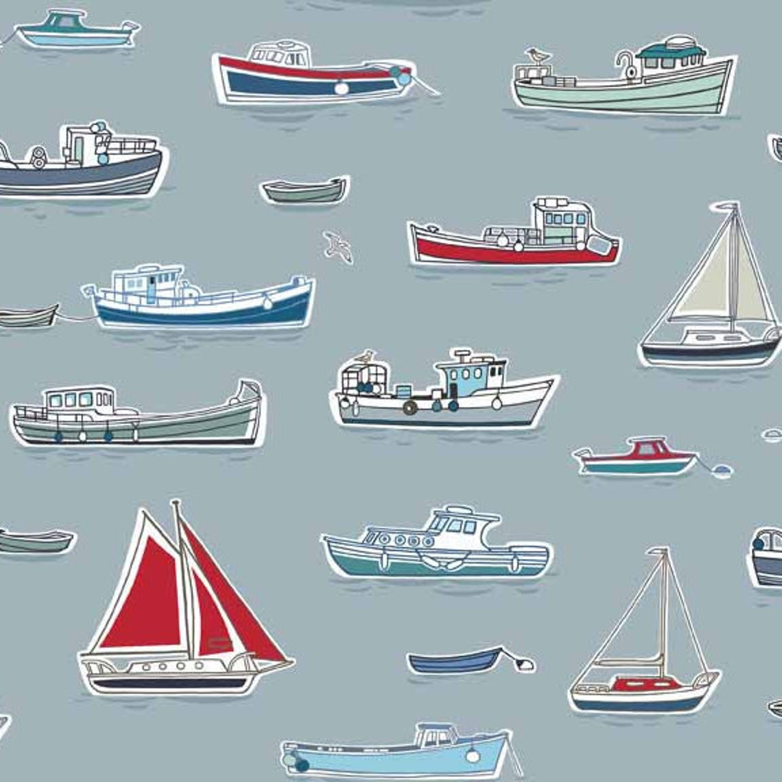 Marina Nautical Fabric From Makower | Etsy UK