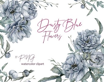 Watercolor Flowers Floral Wreath Clipart Blue Flowers - Etsy