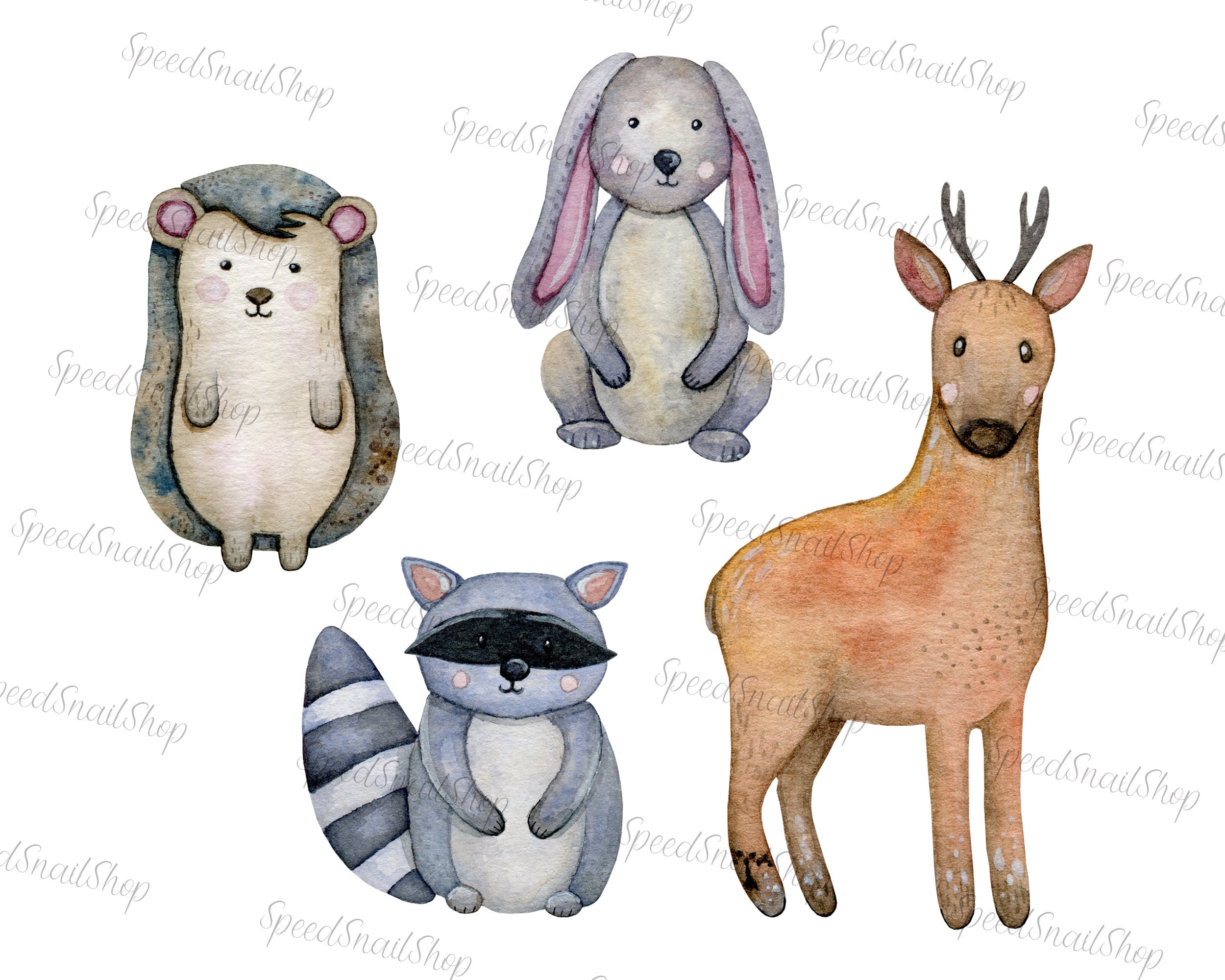 Watercolor Woodland Animals Clipart. Forest Baby Animals in - Etsy