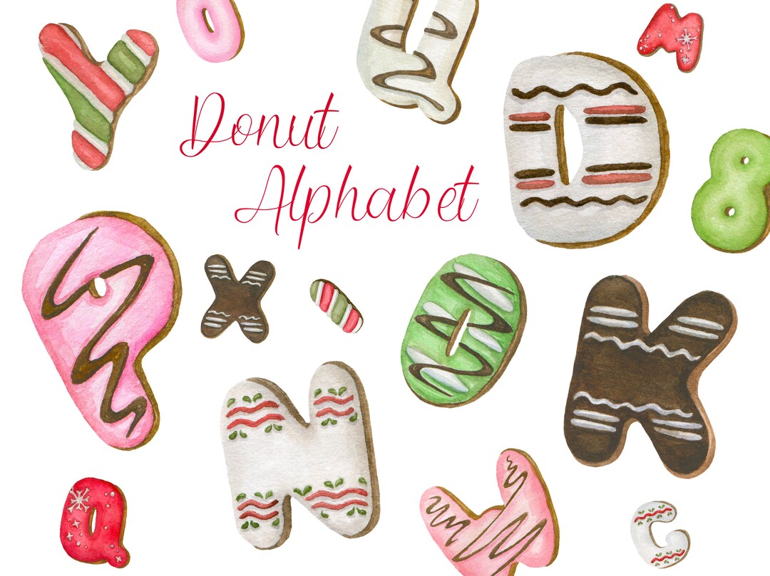 Watercolor Donut Alphabet Clipart in Png. Handwritten - Etsy Canada