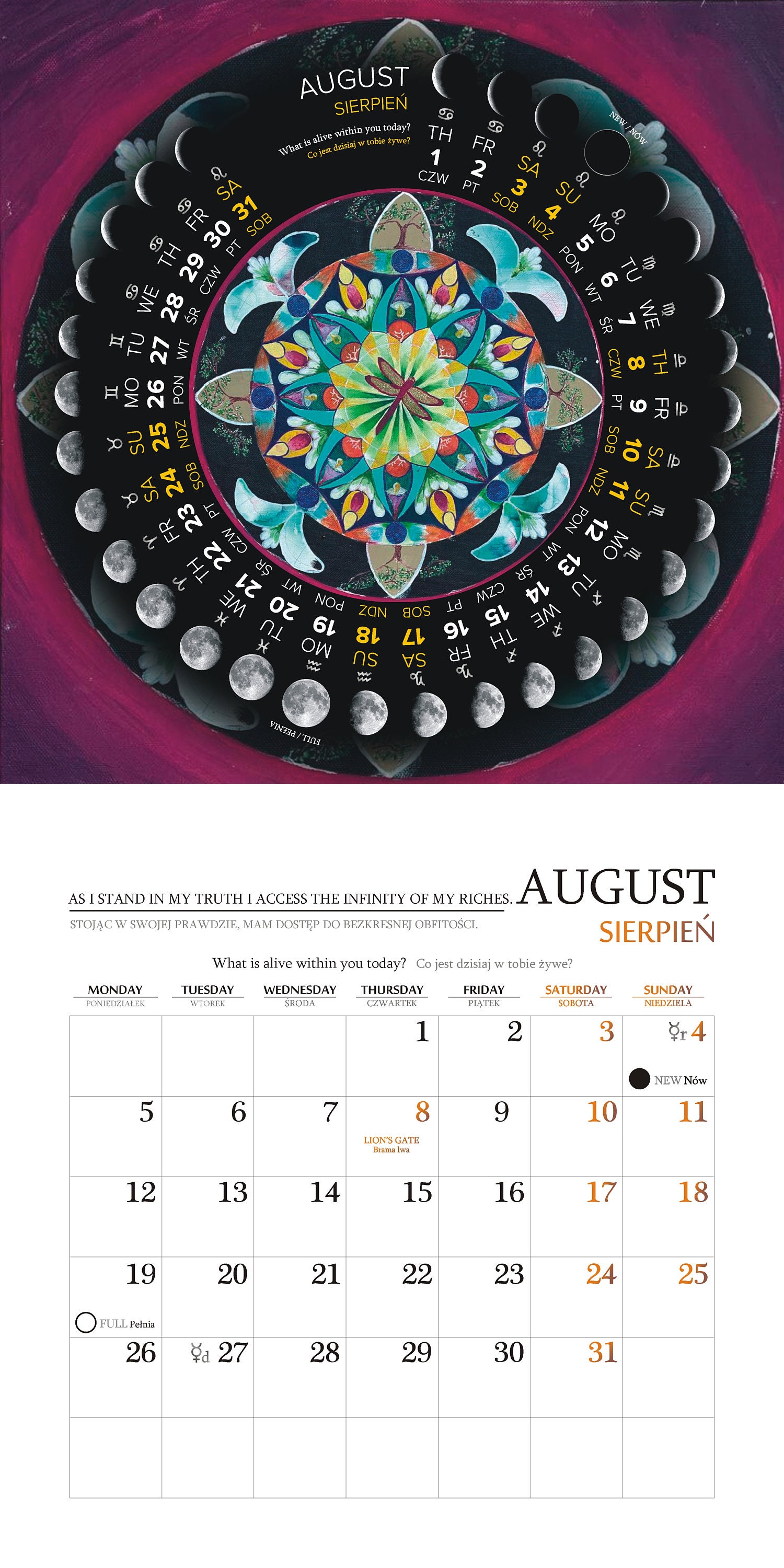 Lunar Mandala Calendar 2024, Calendar 2024, Astrology, Wall Hanging ...