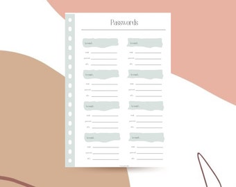 Printable Password Tracker. Password Log and Password Keeper. Digital ...
