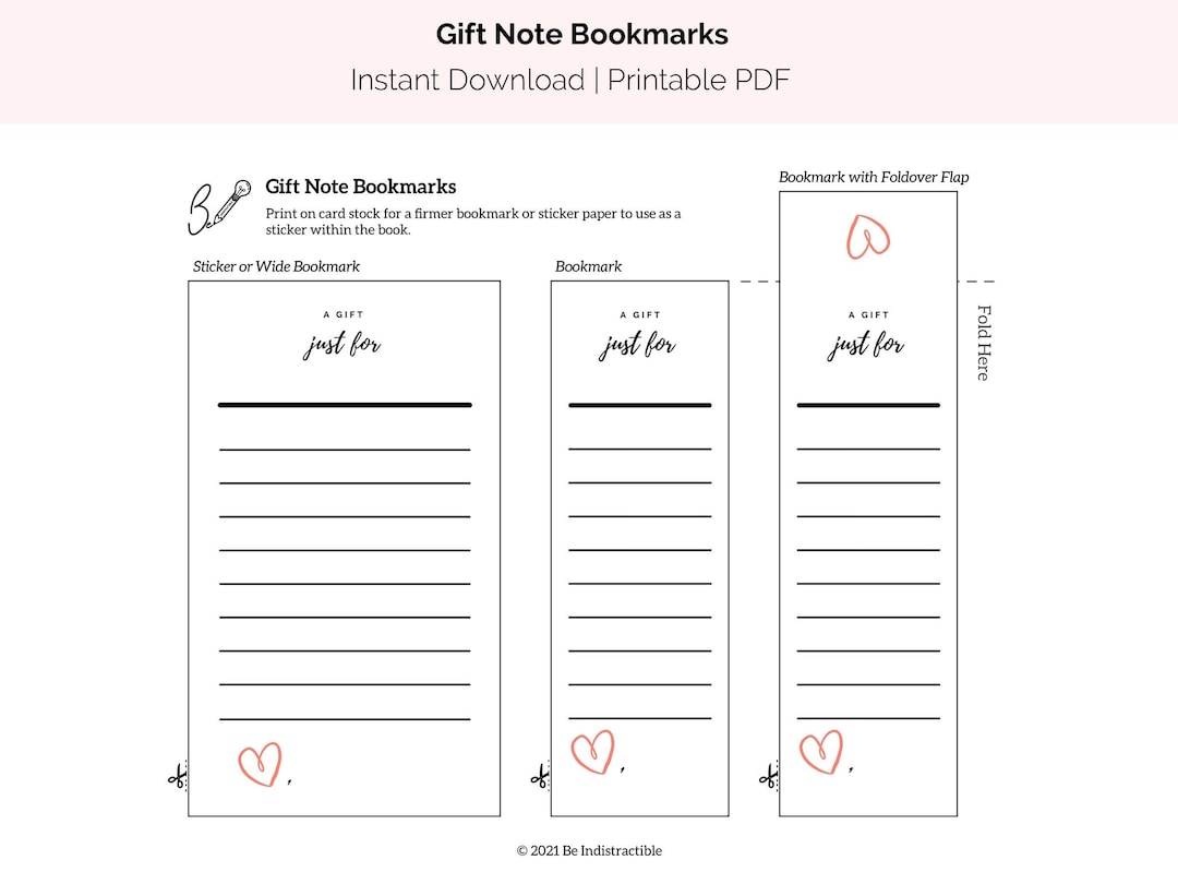 Gift Note Bookmarks - Printable - Etsy