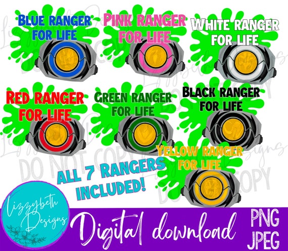 90s Power Ranger PNG Sublimation Design Bundle All 7 Ranger - Etsy
