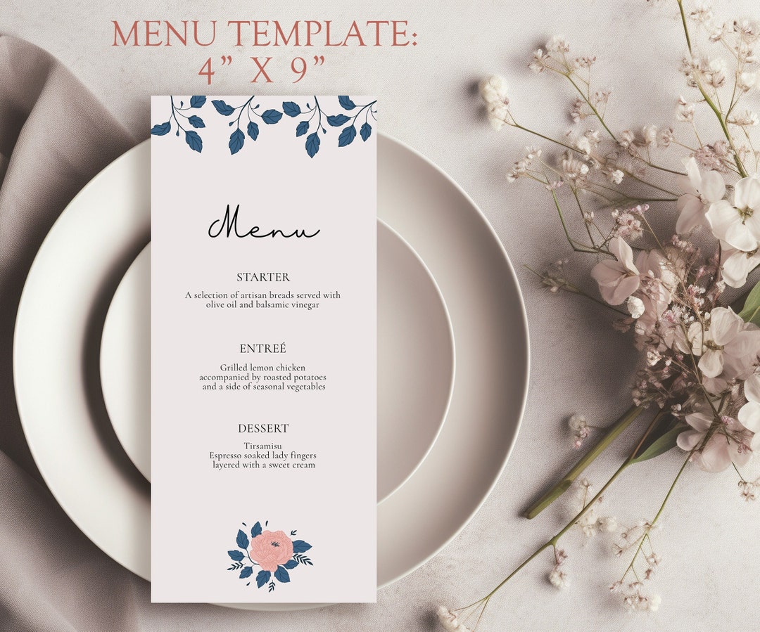 Menu Editable Template; Menu Template; DIY Wedding Menu Template; DIY ...