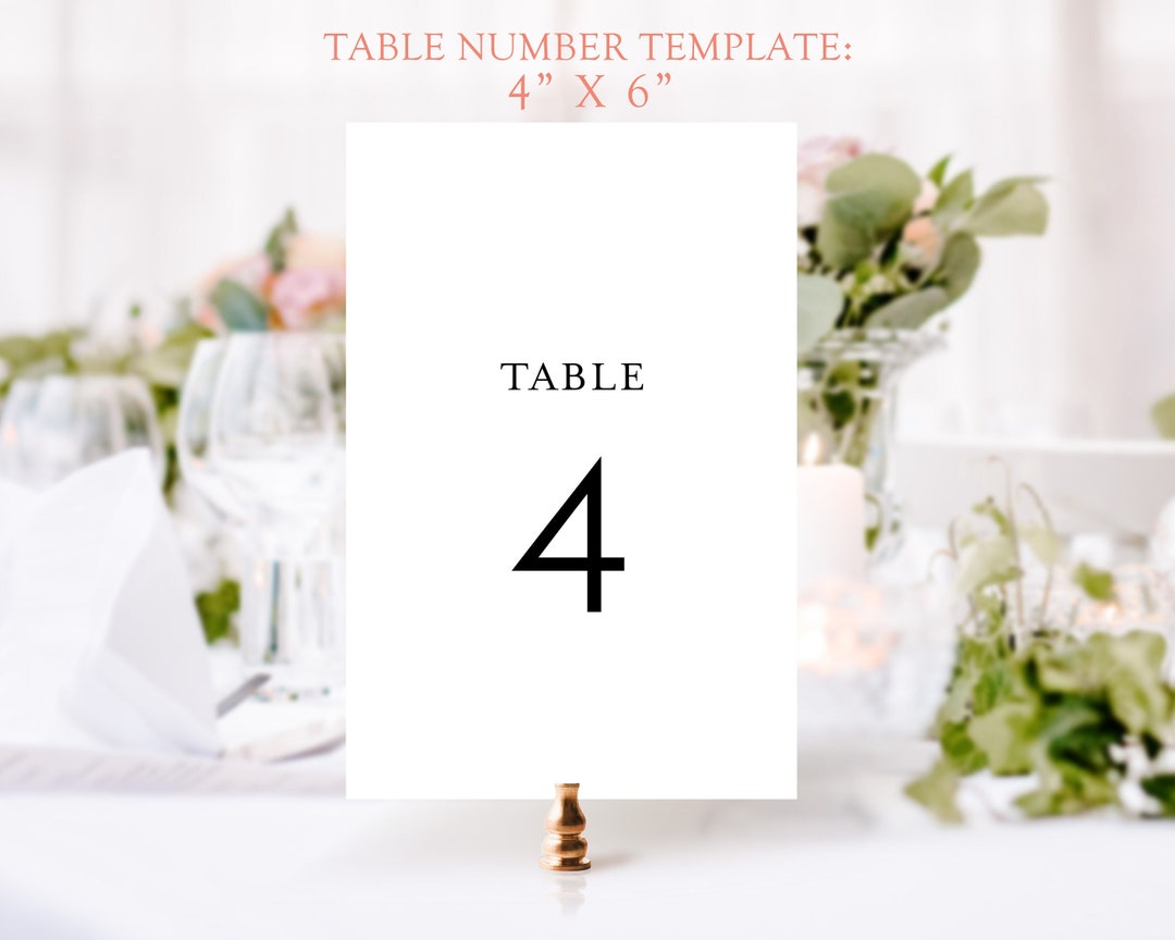 Plantilla de número de tabla editable en color; plantilla de 4" x 6 ...