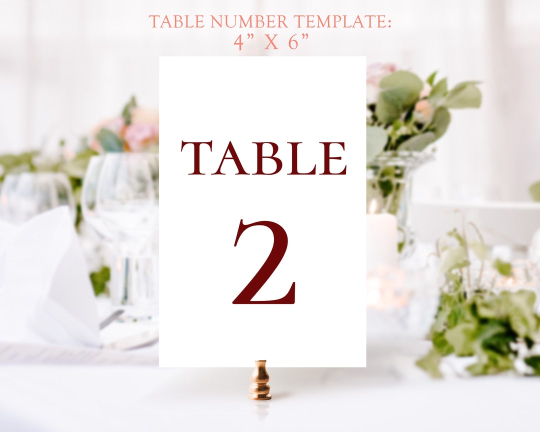 Color Editable Table Number Template; 4" X 6" Template; Minimal Table ...