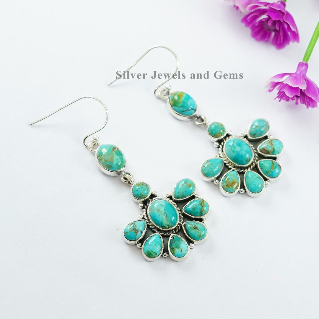 Natural Turquoise Earring, Bridesmaid Earring, 925 Sterling Silver ...