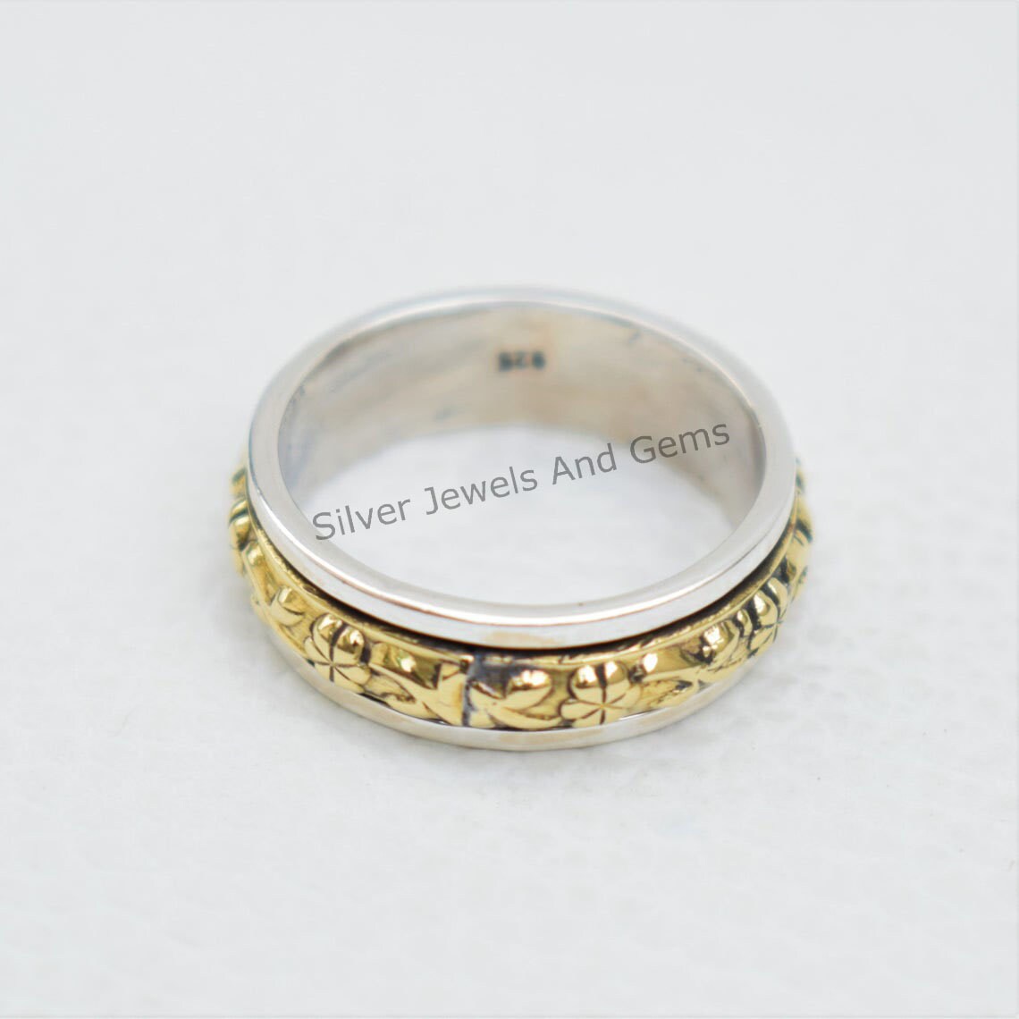 2 Tone Spinner Ring-925 Sterling Silver Spinner Ring-spinner Meditation ...
