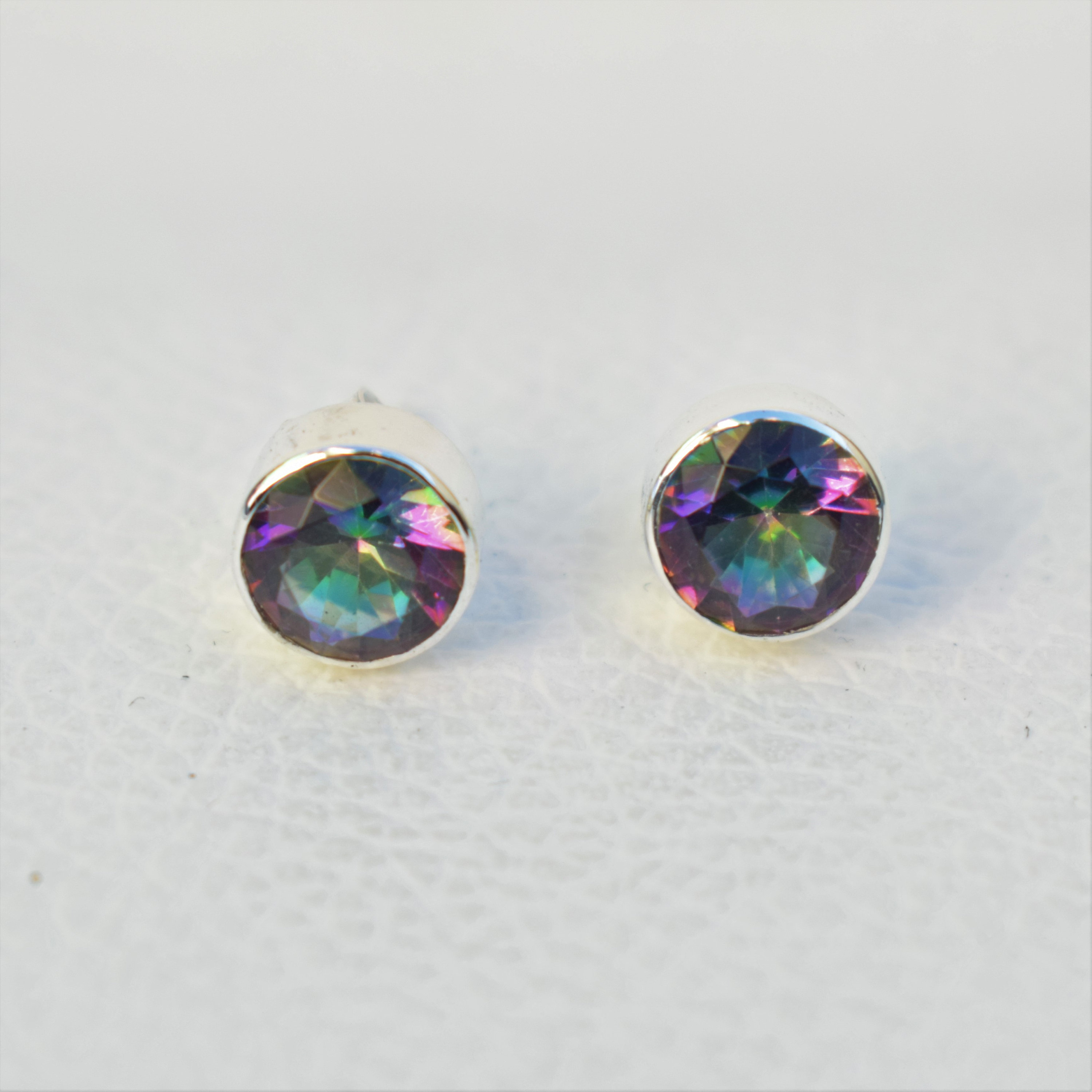 Natural Mystic Topaz Stud Earrings-handmade Silver Studs-925 Sterling ...