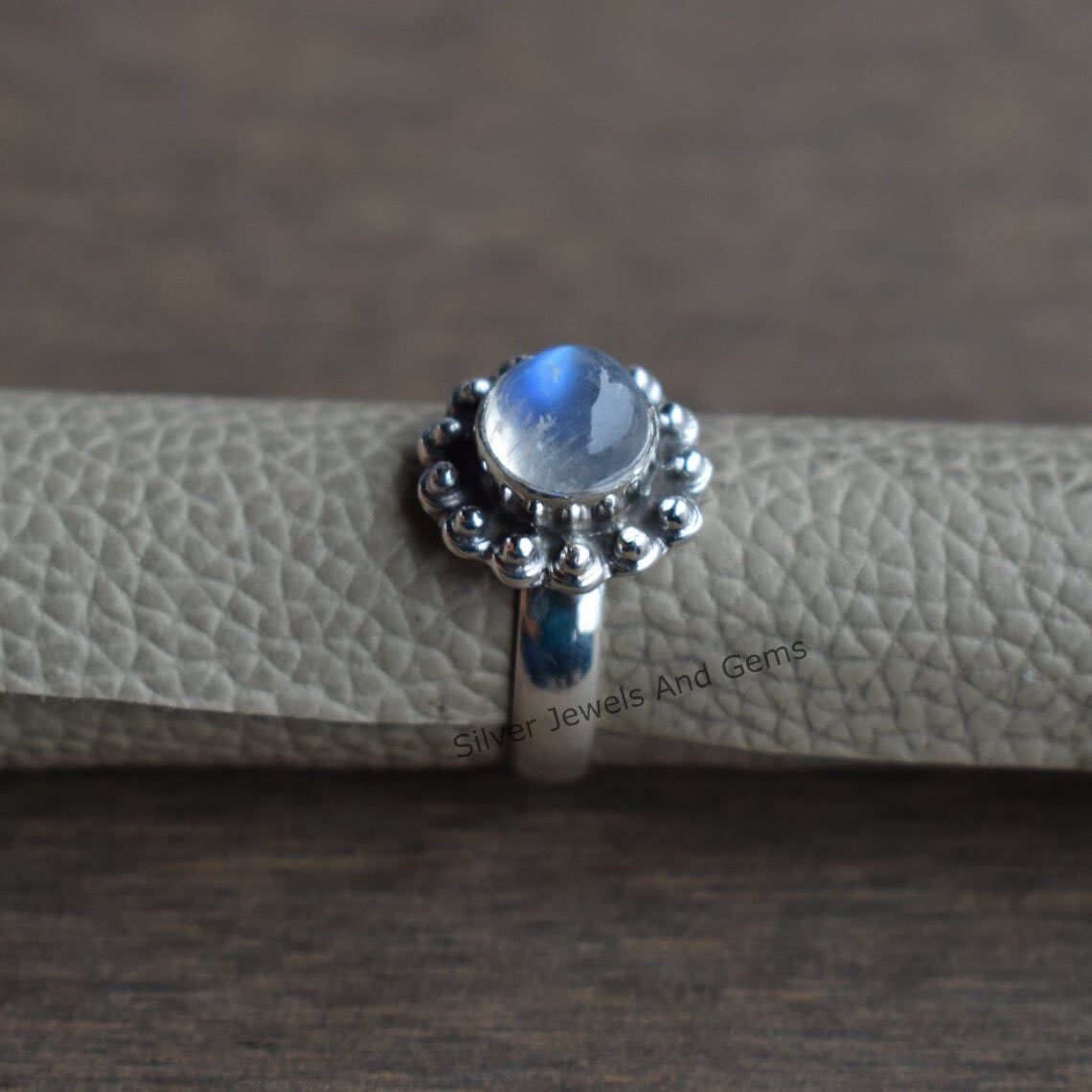 Round Moonstone Ring, Boho Ring, Blue Fire Moonstone Ring, Handmade ...