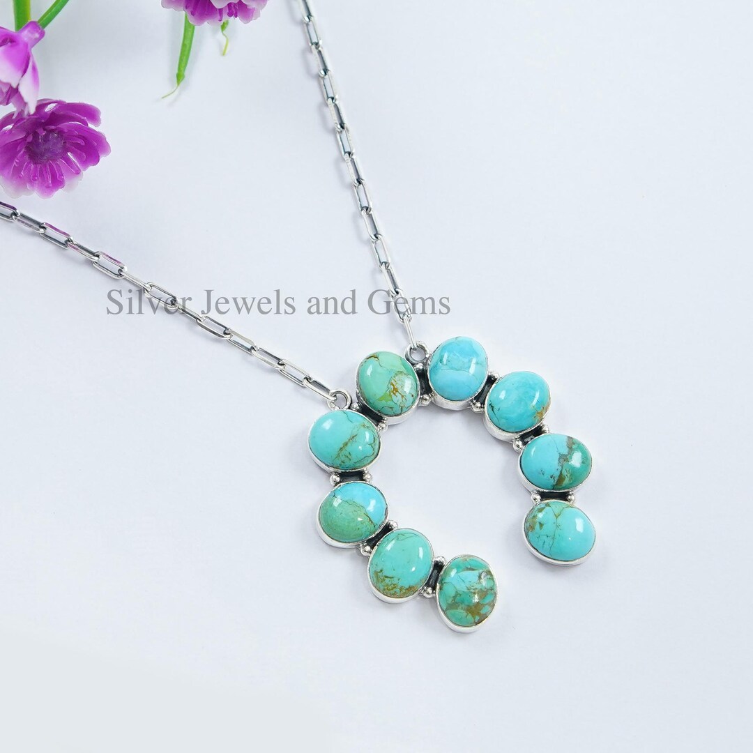 Squash Blossom Necklace, Arizona Turquoise Necklace, 925 Sterling ...
