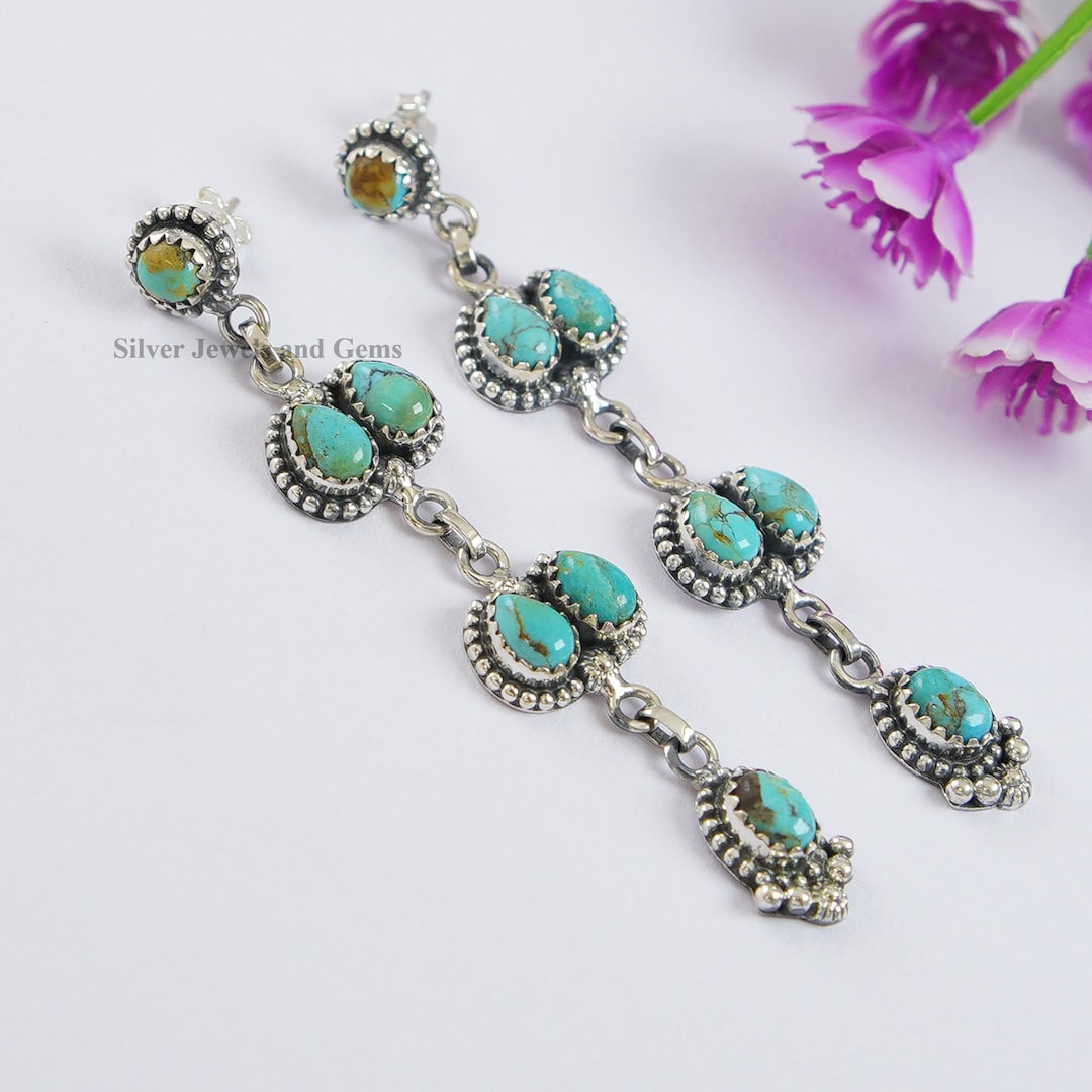 Natural Turquoise Hanging Earring, Kingman Turquoise Earring, Wedding ...