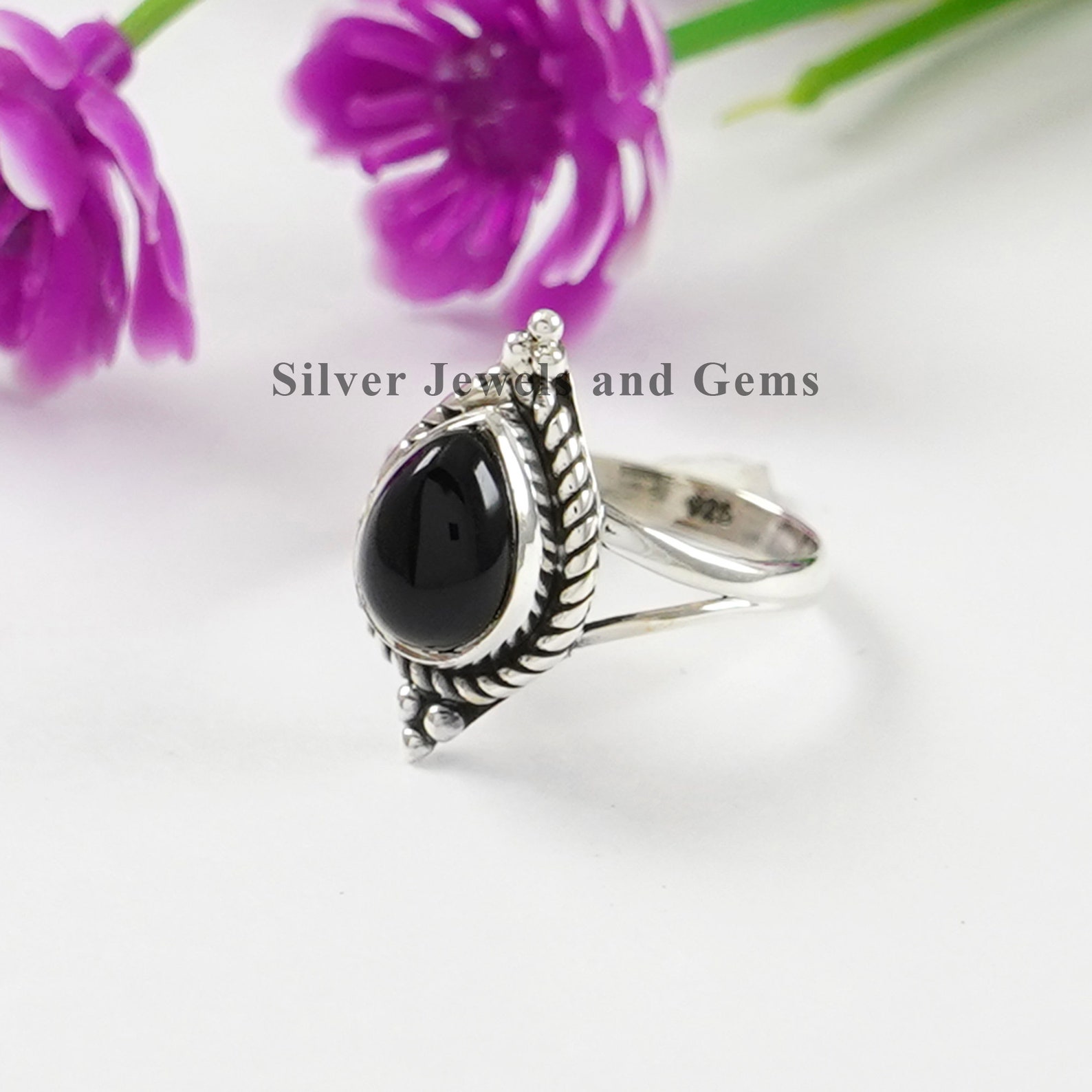 Natural Black Onyx Ring-Light Weight Ring-Handmade Ring-925 | Etsy