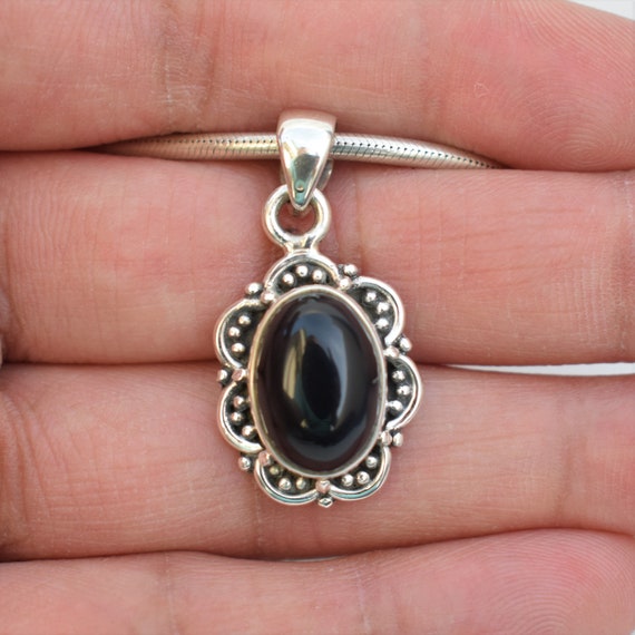 Jewelry & Beauty Materials Natural Black Onyx Cab Pandant 925 Sterling ...