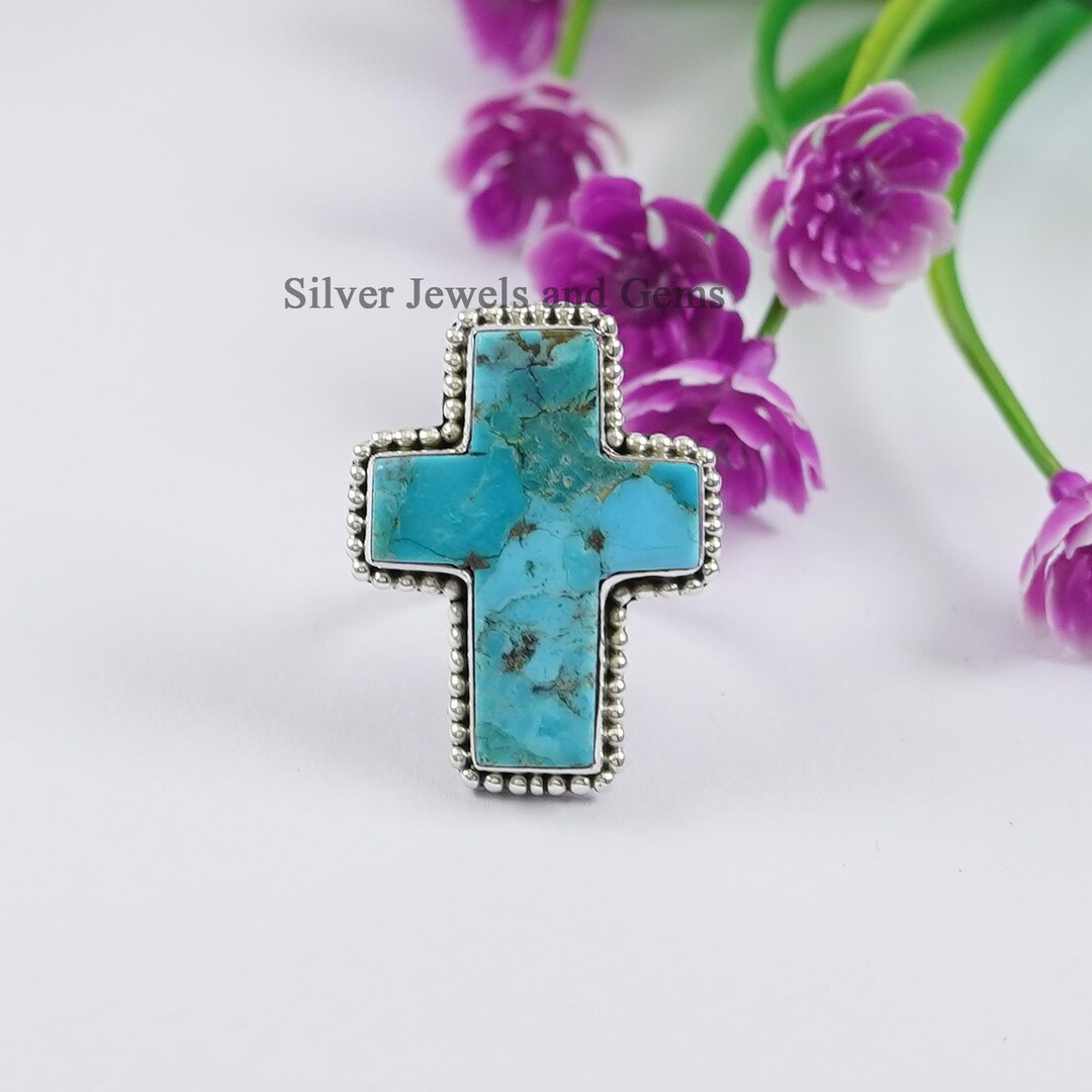 Arizona Turquoise Cross Ring, 925 Sterling Silver Ring, Turquoise ...
