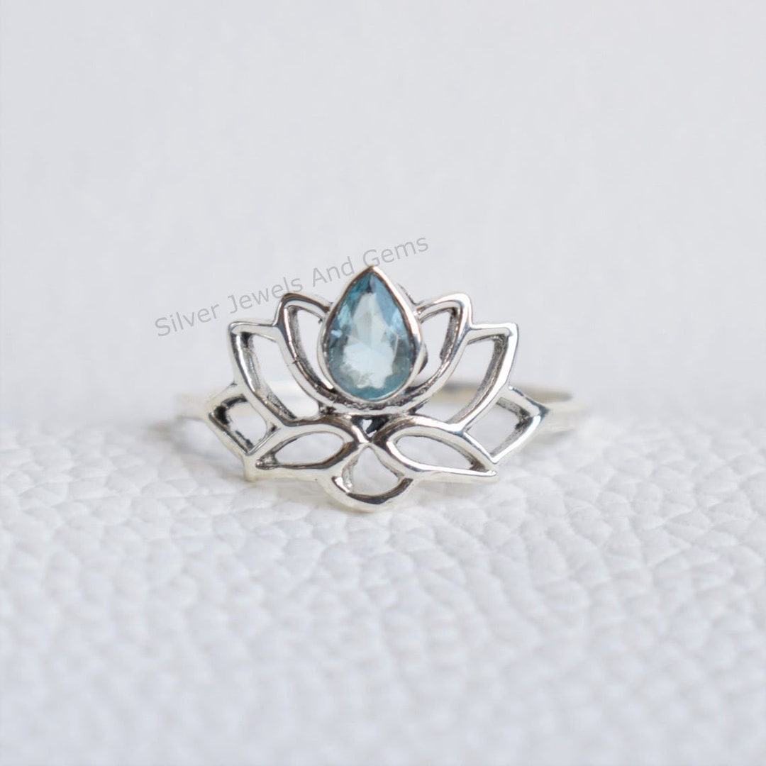 Natural Blue Topaz Lotus Ring-handmade Silver Ring-925 Sterling Silver ...
