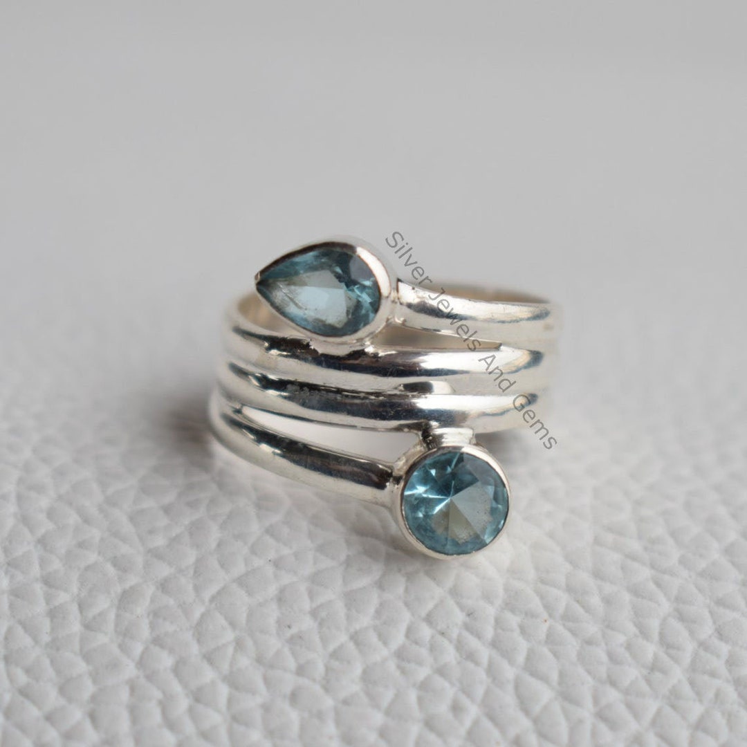 Blue Topaz Ring Stackable Topaz Ring Three Silver Ring
