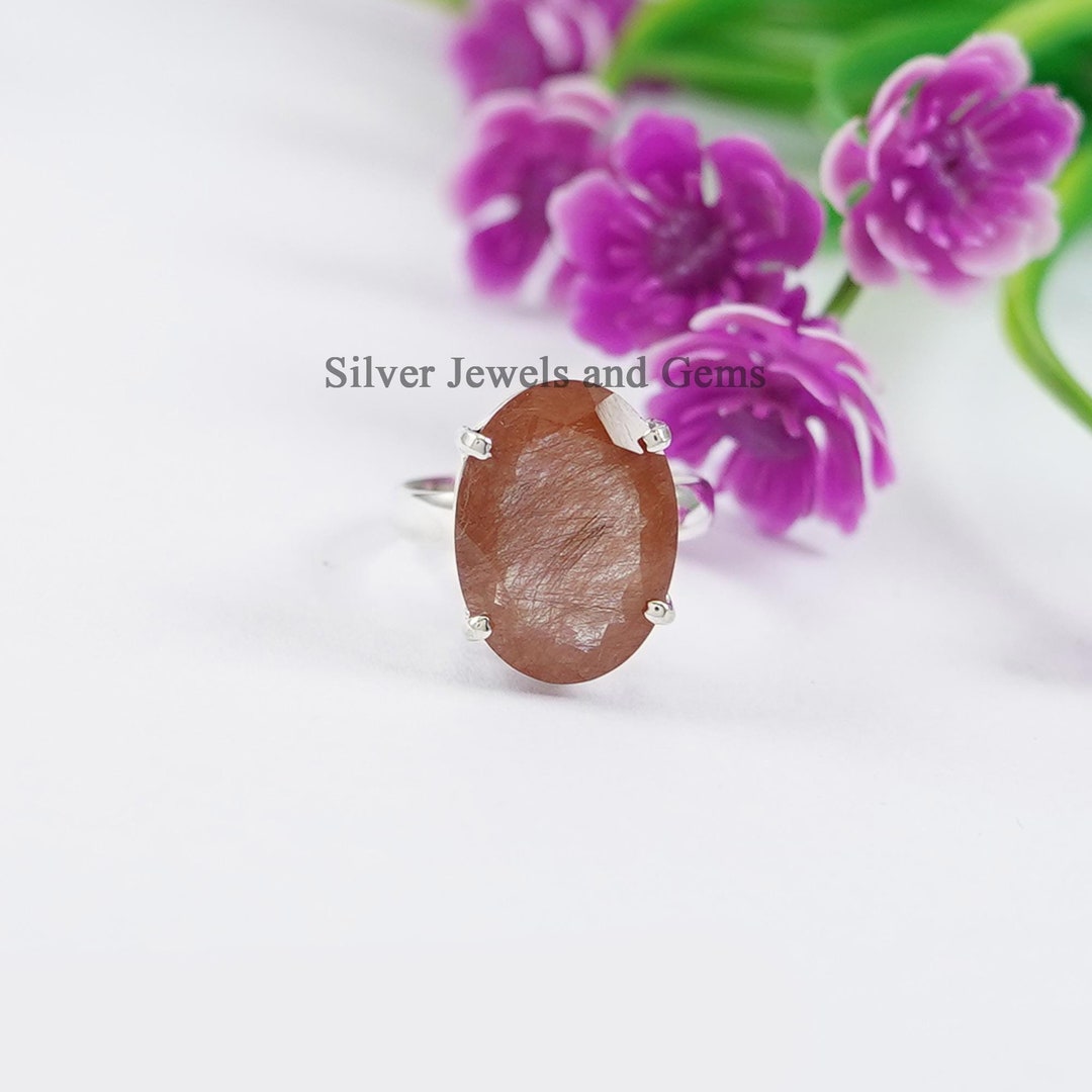 Red Rutile Ring, 925 Sterling Silver, Oval Rutilated Quartz Ring, Red ...