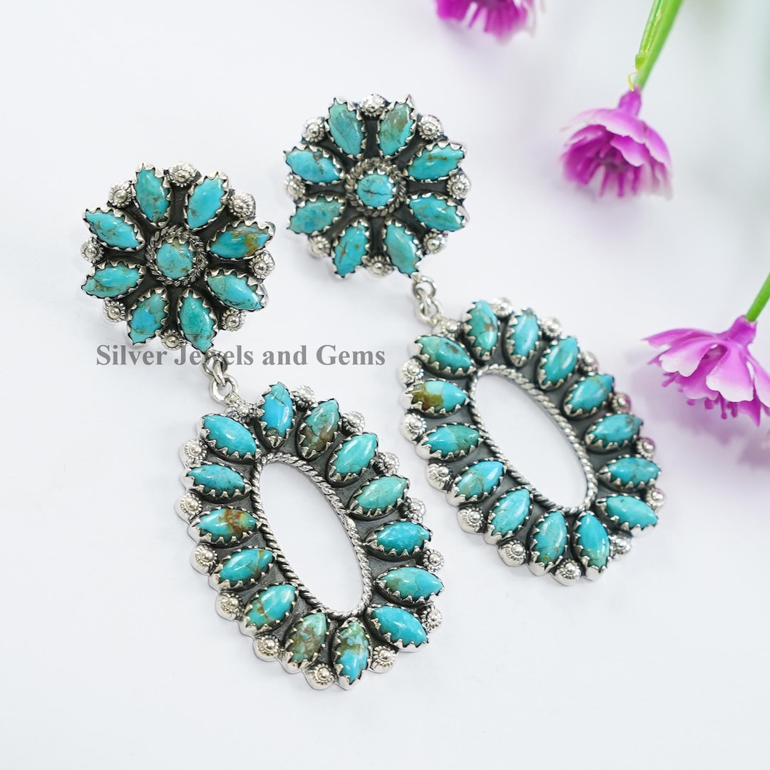 Natural Turquoise Long Stud Earring, Arizona Turquoise Earring ...