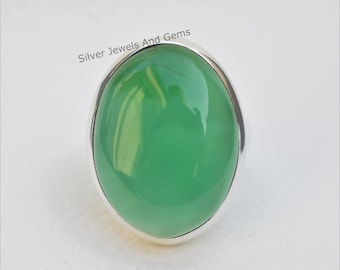 Natural Green Onyx Ring Handmade Gemstone Ring December Birthstone 925 Sterling Silver Cocktail ...