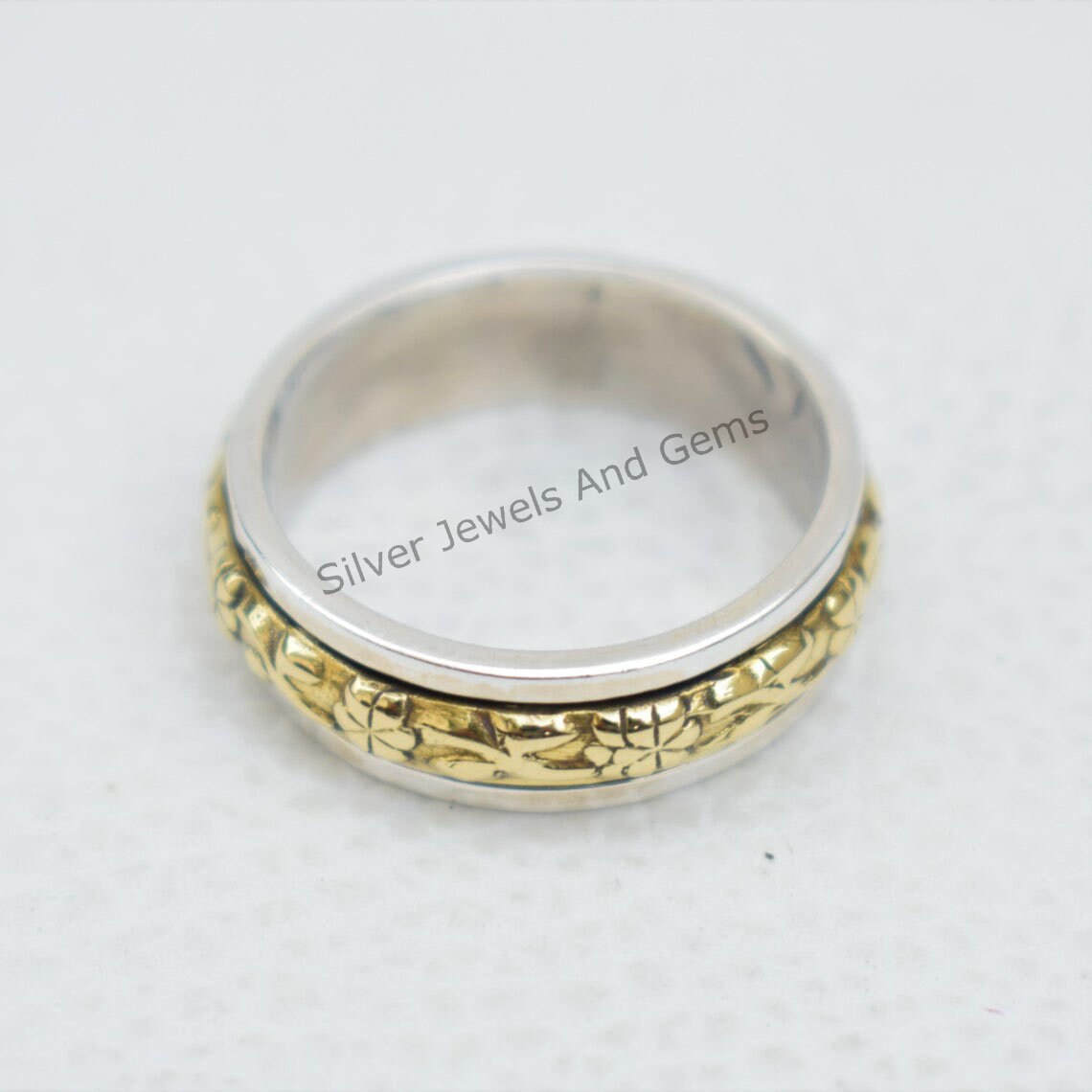 2 Tone Spinner Ring-925 Sterling Silver Spinner Ring-Spinner | Etsy