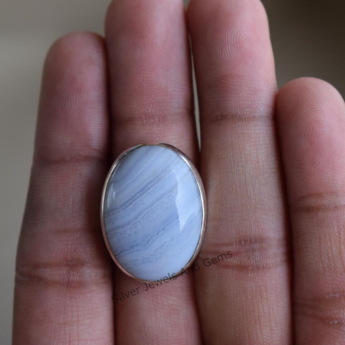 Natural Blue Lace Agate Ring-handmade Silver Ring-925 Sterling - Etsy
