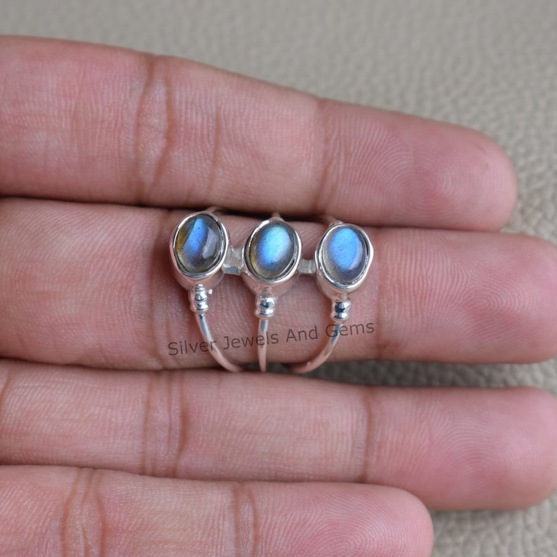 Blue Fire Labradorite Sterling Silver Ring, Multi Stone Triple Band - Etsy